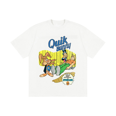 Talktokey(TTO) 兔子魔法师 美式重磅 白色纯棉宽松短袖T恤男女