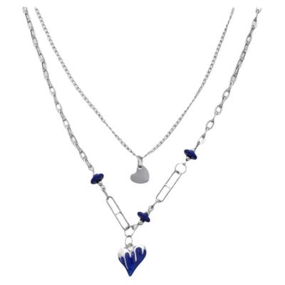 嘻哈克莱因蓝ins爱心叠戴毛衣链