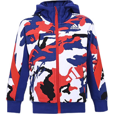 Adidas/阿迪达斯正品2025小童印花运动连帽针织外套H40302