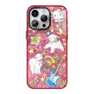 benefit粉色系唯美绵羊吉他17适用于iphone16promax苹果15PRO晶盾磁吸手机壳13新款14套12冰川纹防摔彩色边框