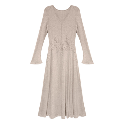 贰羊设计【羡安】淡色系长袖针织连衣裙女V领拼接高级感打底长裙