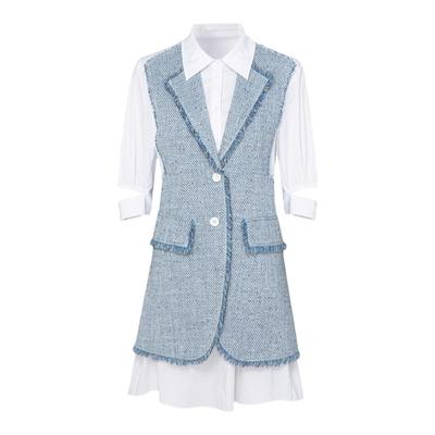 HPLY荷比俪夏季新款女衬衫式马甲粗花呢连衣裙HMD22750152-1