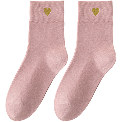 100%纯棉爱心中筒女袜无骨