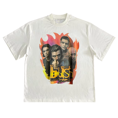 Bush摇滚乐队美式复古人像满印设计oversize创意趣味潮牌短袖T恤