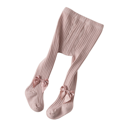 女童连裤袜春秋款宝宝连脚打底裤纯棉婴儿大pp外穿蝴蝶结连脚袜子