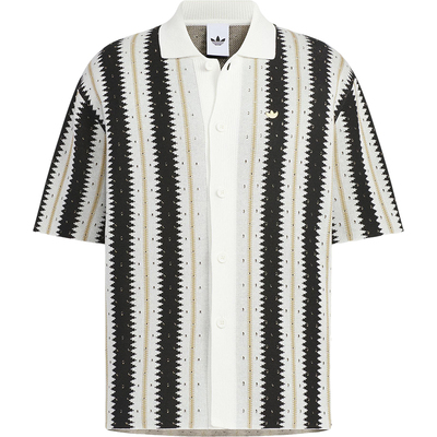 Adidas/阿迪达斯正品三叶草男士翻领钩针编织条纹透气衬衫KE5833