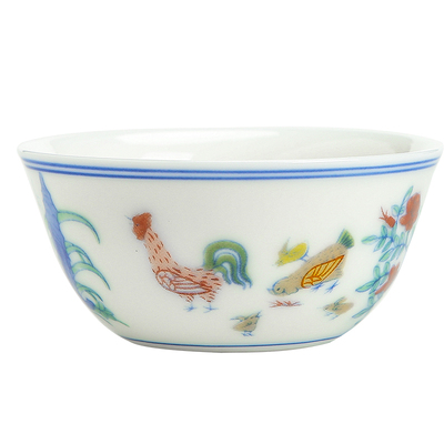 羊脂玉仿古斗彩鸡缸杯纯手工手绘白瓷茶杯陶瓷家用主人单杯品茗杯