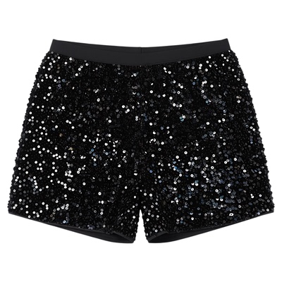 Solid color slim straight tube sequin shorts纯色修身亮片短裤