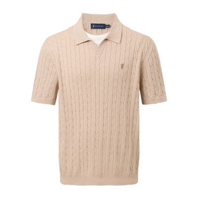 POLOWALK男式短袖针织衫2026春季新品双层polo领绞花套头针织上衣