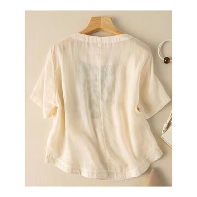 V 43829 Embroidered Linen Top 刺绣棉麻上衣 跨境主打亚马
