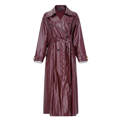 IDPAN长款风衣春季新款时尚吸睛气质高级感紫红色宽松外套女