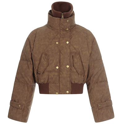 原创美式复古假两件拼接短款棉服