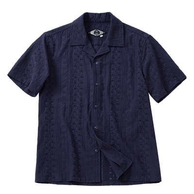 SOARIN意式复古镂空古巴领衬衫男夏季薄款透气商务设计感短袖衬衣