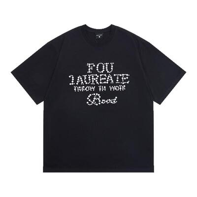 98SQUID 美式复古镶嵌珍珠短袖250g男女宽松小众慵懒风休闲半袖潮