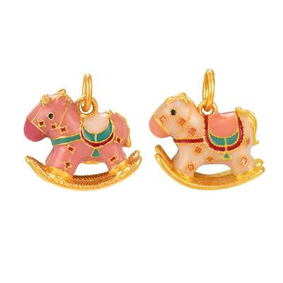 明牌珠宝古法黄金摇摇木马吊坠 足金童趣小挂件可爱女项坠AFC0859