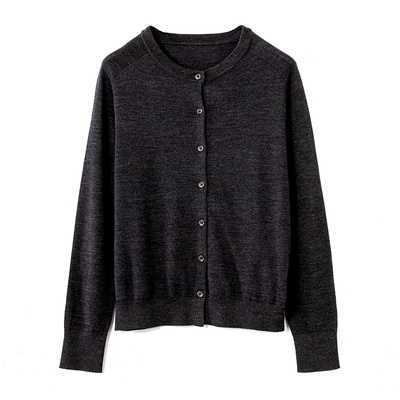 Sue.M 可机洗biella扬子纱圆领蓝色针织开衫26春新款叠穿针织衫女