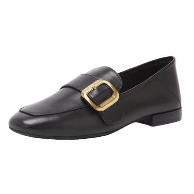 百思图2025春季新款简约金属扣乐福鞋粗跟方头女单鞋A0517AA5