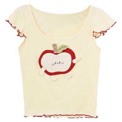 甜美元气修身撞色苹果短袖T恤女