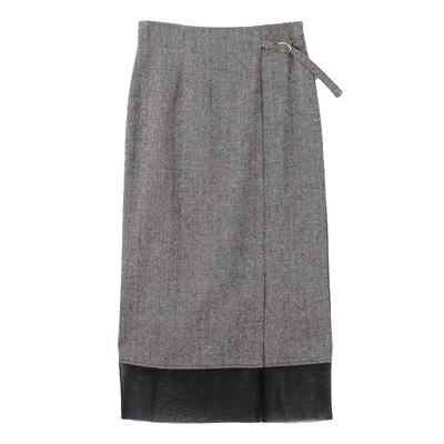 any SiS薄纱拼接人字纹设计感时尚半身裙女ONWARD