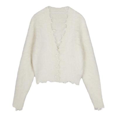 JNBY/江南布衣秋冬针织开衫女短款含秘鲁羊驼毛V领宽松休闲毛衣