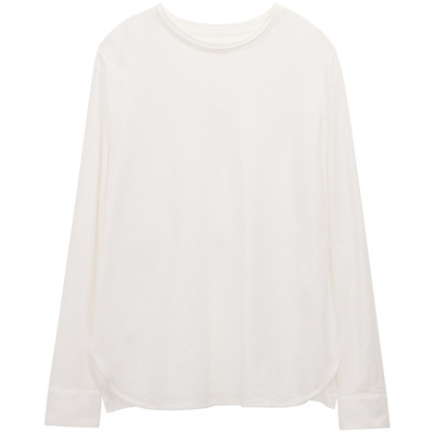 MOORING泊 高支强捻长绒棉双领 T 恤轻薄干爽藏青 / 白衬衫袖上衣