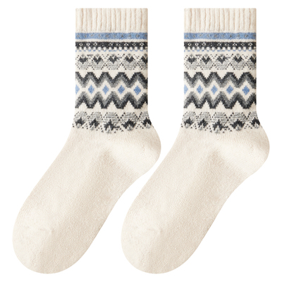 复古费尔岛羊毛袜子女款中筒袜冬