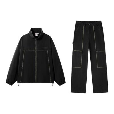 Coca－Cola/可口可乐立领夹克外套直筒宽松长裤休闲运动套装男女