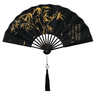 九寸双面黑色扇子古风烫金扇子