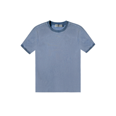 TRENDYWU 美式复古“波嬉”重工炒色水洗弹力坑条螺纹拼接短袖T恤