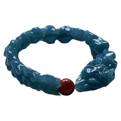 天然翡翠生肖龙骨手链海蓝晴水绿