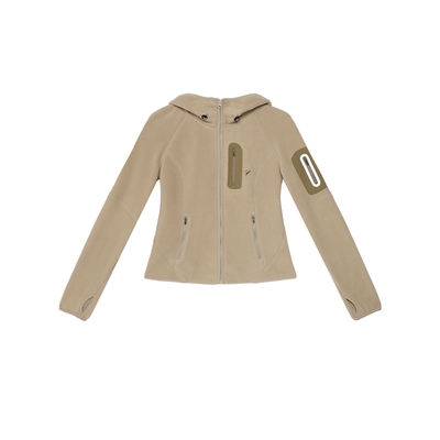 摇粒绒 半圆原创设计女装[运动]2026春秋连帽修身长袖短款外套女