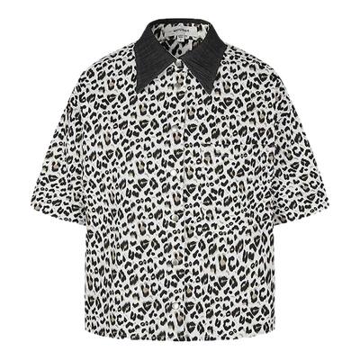 MOUSSY 夏季新品美式辣妹风撞色折边豹纹衬衫女028ISA30-2391