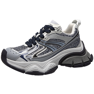 MIO米奥时尚休闲鞋2026春季新款圆头厚底增高闪钻运动鞋复古女鞋