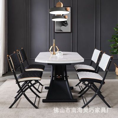 康乃美T211小户型意式圆形岩板餐桌椅组合可折叠升降茶几餐桌两用