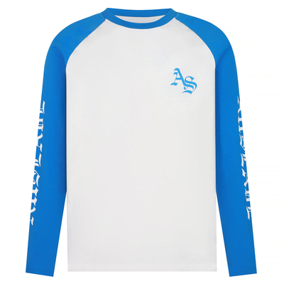 A11SLAVE国潮美式复古梵文字母印花插肩袖拼色长袖运动T恤男女