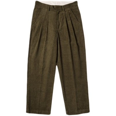 复古双褶灯芯绒长裤高腰工装裤