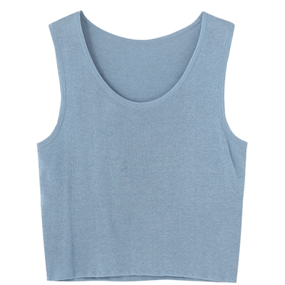 布景吊带背心女夏季新品简约纯色U领无袖套头内搭针织打底衫0273