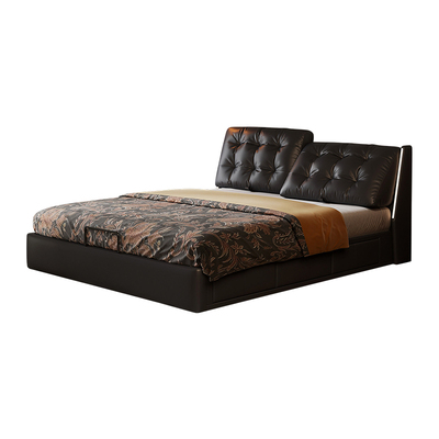 红晟法式复古真皮床多功能新款主卧大床高箱储物云朵床软包双人床