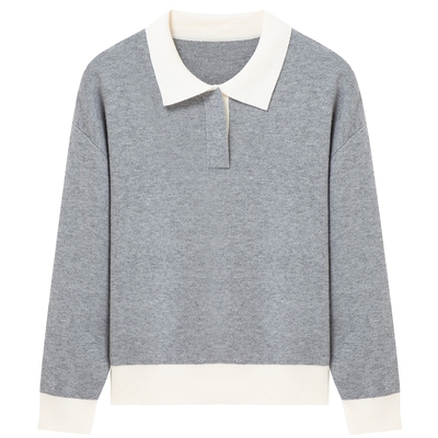 布景毛衣女冬季新品简约气质翻领内搭外穿撞色设计针织衫1861