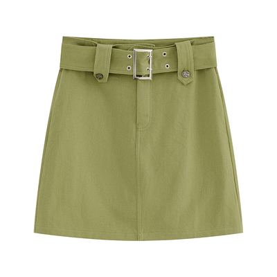 cckok自制纯色短裙配腰带