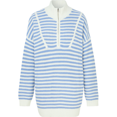 【折扣】STAUD 女秋冬条纹棉质混纺半拉链毛衣