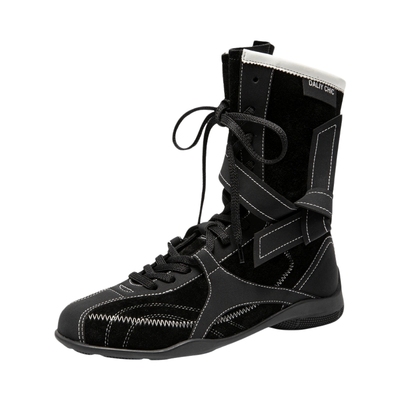 欧阳娣娣同款|MIO米奥高帮赛车靴女2025新款拳击靴马丁靴绑带长靴