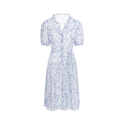 JESSIE木耳边领雪纺印花连衣裙女