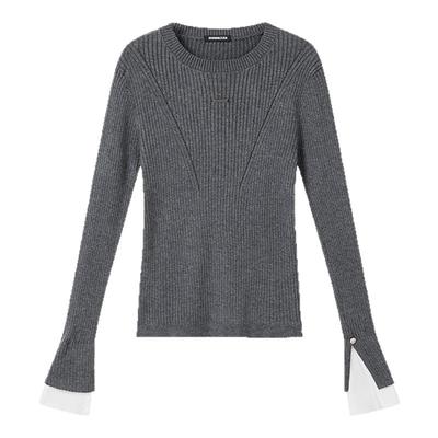 i.t GROUNDZERO韩系2025秋季灰色休闲圆领毛衣针织衫女长袖上衣