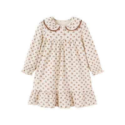 junejunior儿童睡裙女童春秋季新款莫代尔A类翻领中大童居家睡衣