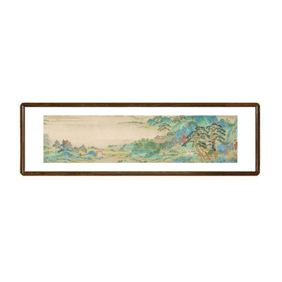 国画青绿山水画仇英浔阳送别图带框字画中式客厅茶室背景墙装饰画