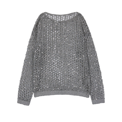 带子纱绣珠片钻闪镂空一字领