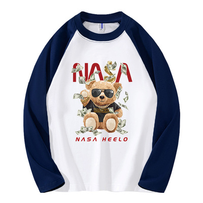 新款重磅纯棉插肩长袖T恤男女款