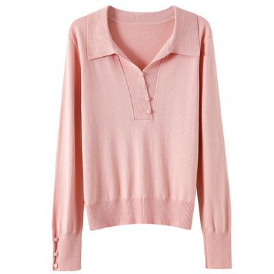 OSA欧莎粉色Polo领针织衫