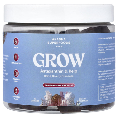 Akasha Superfoods,Grow, Hair &amp; Beauty Gummies, Pomeg